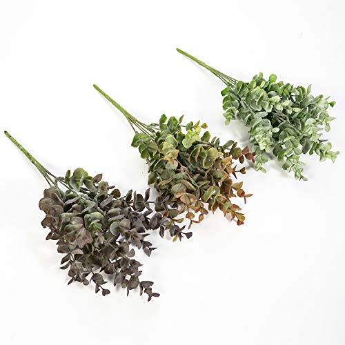 Flojery 4Pcs Artificial Eucalyptus Plant Fake Silver Dollar Eucalyptus Branches Greenery Wedding Jungle Theme Party Home Decor (Winter Green)