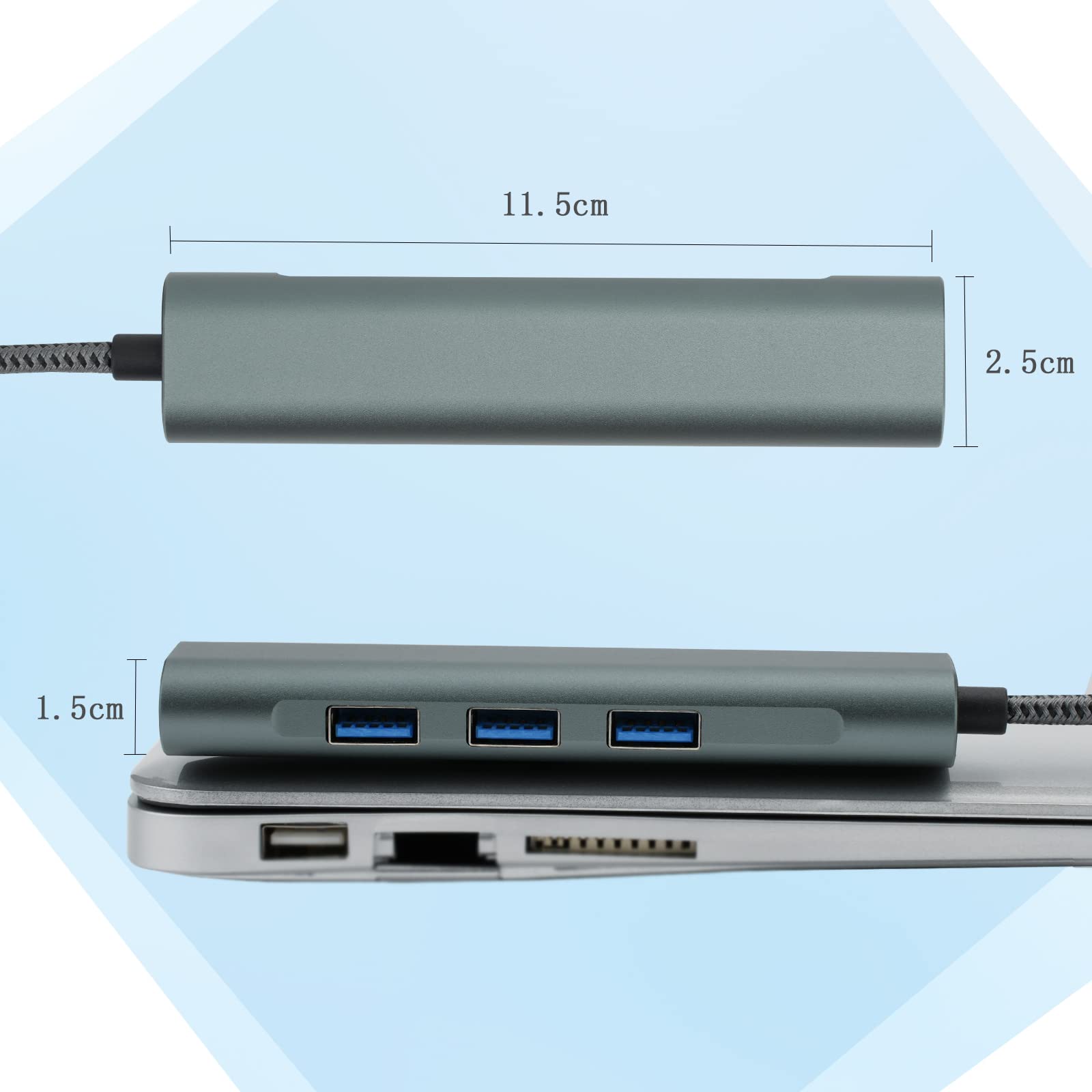 Henrety USB Hub, 4-in-1 Ultra Slim Portable Data Hub USB Splitter USB 3.0 Expander for Laptop, PC, MacBook, Mac Pro, Mac Mini, iMac, Surface Pro, and More USB Devices
