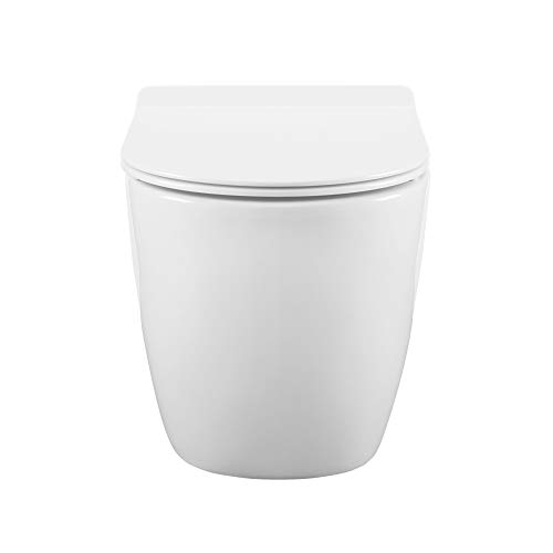 Swiss Madison Well Made Forever SM-WC424 Toilet Tank Carrier, For 2 x 4 Residential Studs, White & SM-WT449 St. Tropez Wall Hung Toilet, Glossy White