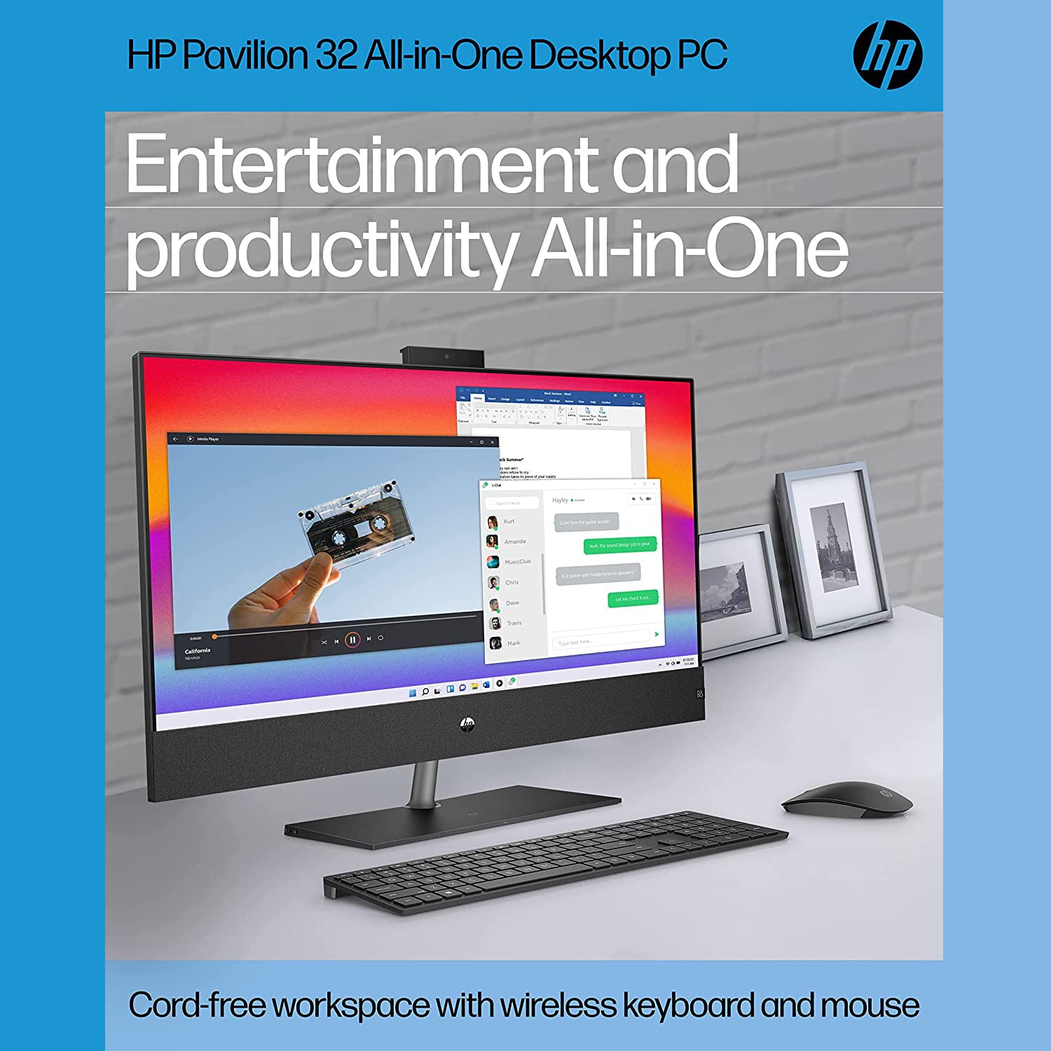 HP Pavilion 32-b0050 All-in-One 32" Desktop, i7-12700T, 16GB/1TB SSD Bundle with Elite Suite 18 Software + 1 Year Protection Warranty
