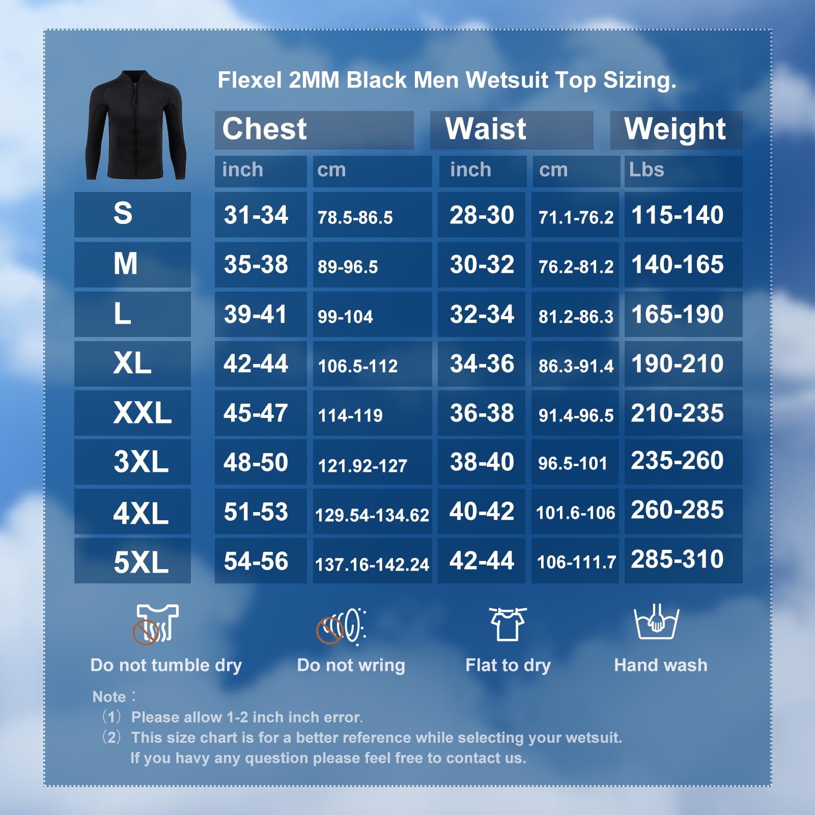 HIGI Flexel Wetsuit Top Men,2mm Mens Wetsuit Top Keep Warm in Cold Water Front Zip Wetsuit Jacket Men for Surfing,Kayaking,Snorkeling,Paddle Boarding, Mens Black, X-Large