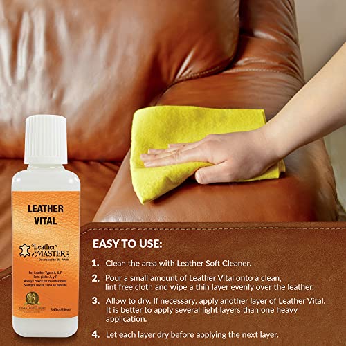 Leather Master Leather Vital Softener and Revitalizer (250ml) - These Products Condition, Protect, Polish, and Repair. Add to Cleaner Kit for Detailing Accessories or Car Seat Interior