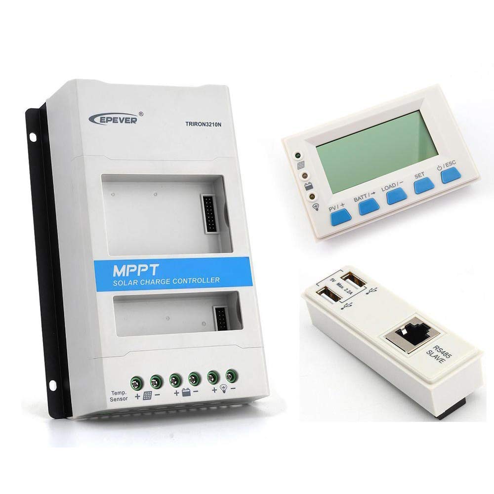 EPEVER mppt 30a Solar Charge Controller+MT50 Remote Controller kit, 12V 24V System Voltage Negative Ground Remote Control with TS-R RS485 Lead-Acid&Lithium Support