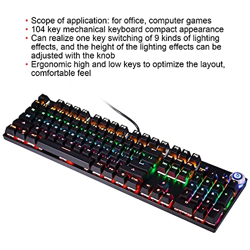 GOWENIC Mechanical Illuminated Keyboard, 2 Color Injection 9 Lighting Effects Knob Version, Colorful Backlit Wired 104 Keys Gaming Keyboard