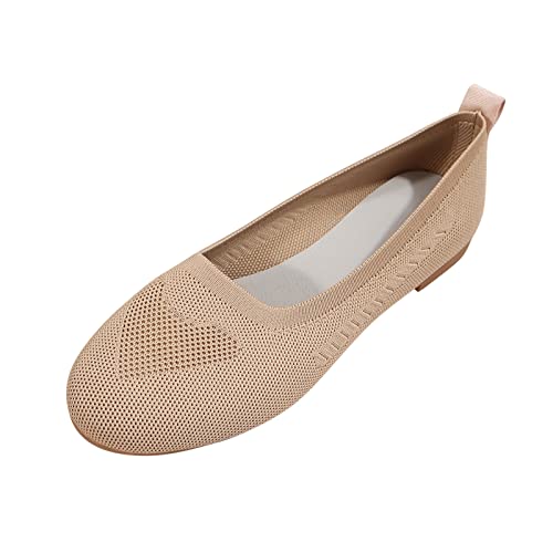 FASDNENDYS Ladies Fashion Solid Color Breathable Mesh Shallow Mouth Comfortable Flat Casual Shoes Tan Summer Shoes Women