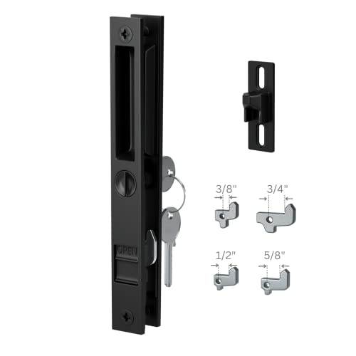 T-HAKEN Sliding Glass Door Set, 6-5/8", Black - Patio Door Handle Replacement Thick Used on Both Left and Right-Handed. (Keyed)
