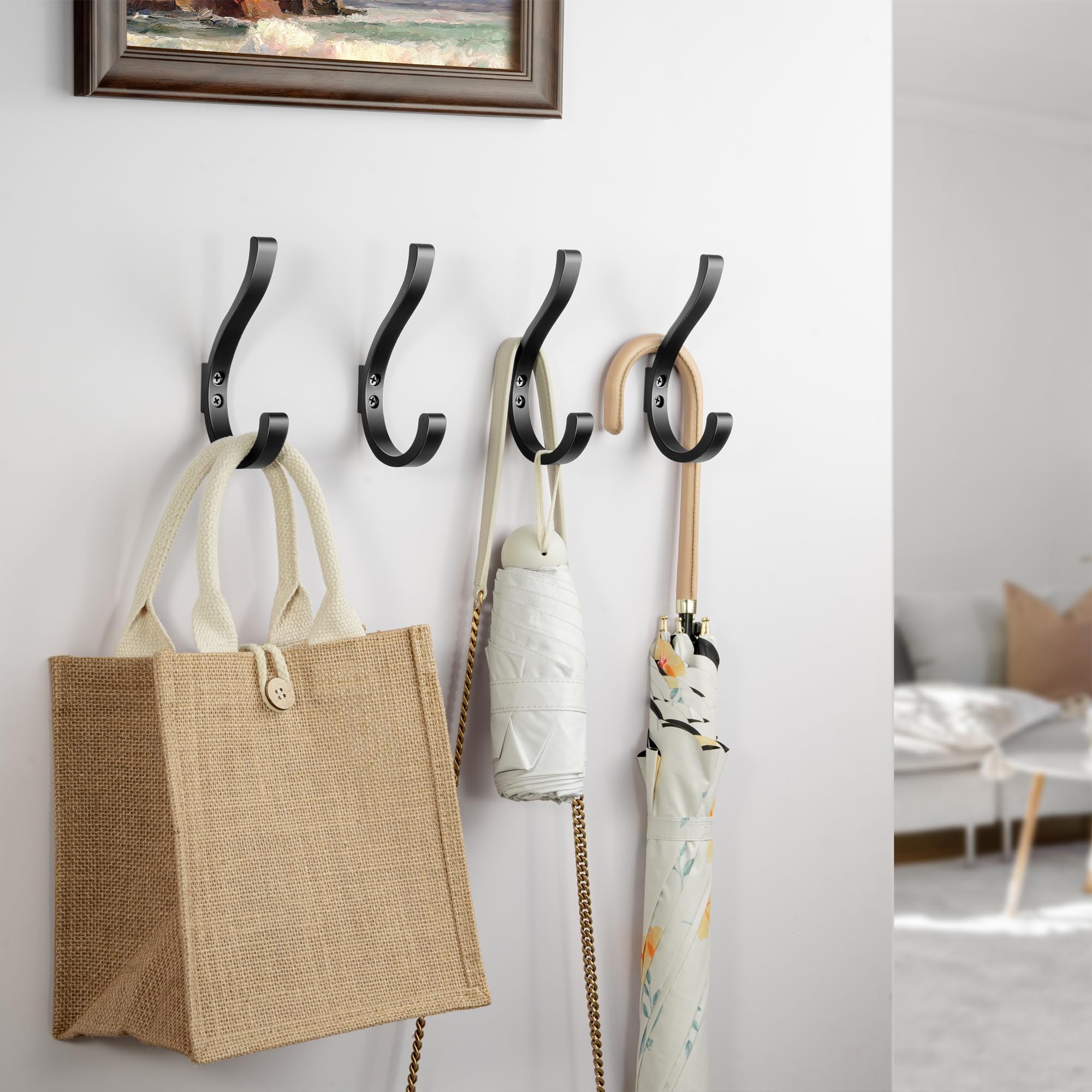 jockcaras Large Wall Hooks for Hanging Coat/Backpack - 5.4'' Huge 40LBS Heavy Duty Hanger Wall Mount Screw in, for Towel, Closet, Robe, Bag, Outdoor, Black 4 Pack