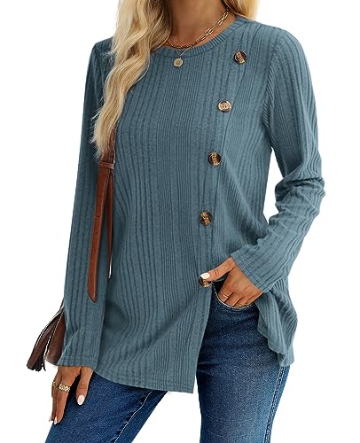 XIEERDUO Long Sleeve Tops Womens Fall Sweaters Tunic Tops To Wear With Leggings Blue XL