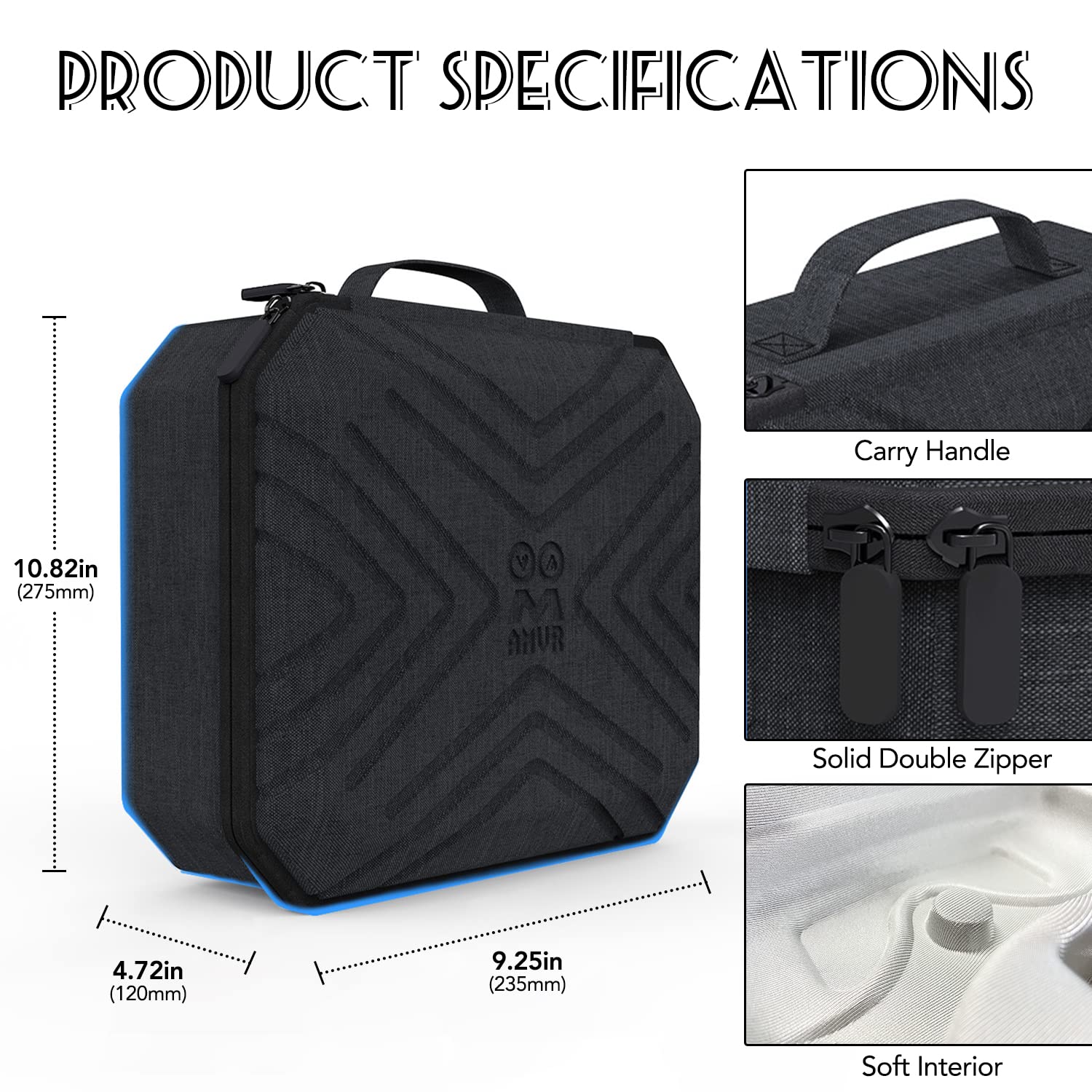 GOYERRNES Hard Carrying Case for Metal Oculus Quest 2 VR Gaming Headset, Original Head Strap Touch Controllers Accessories, EVA Hard Shell Bag for Travel and Storage (Size:10.82"x9.25"x4.72")