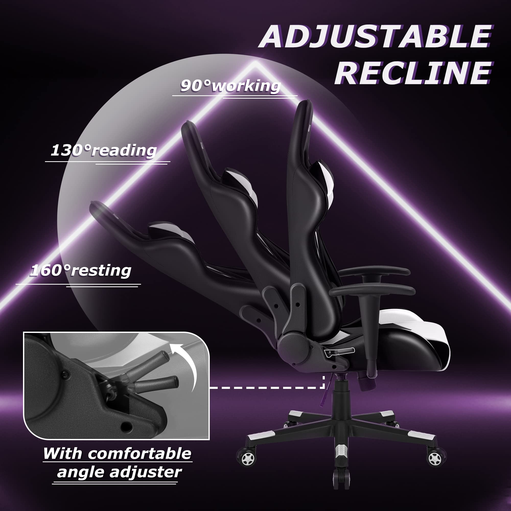 Furmax Video Gaming Chair Ergonomic PC Computer Office Chair Racing Leather Adjustable Swivel Chair with Headrest and Lumbar Support for Adults (Black/White)