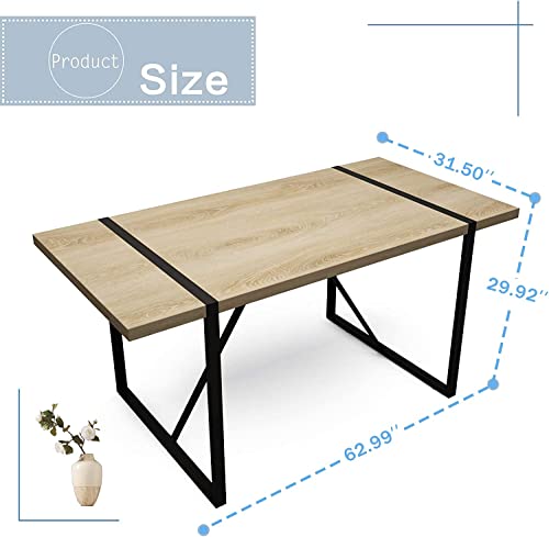 TABU 63 Inch Rectangular Multi-Purpose Table for 4-6, Industrial Style Heavy-Duty Table with Wood Tabletop and Metal Frame for Home,Office,Dining Room