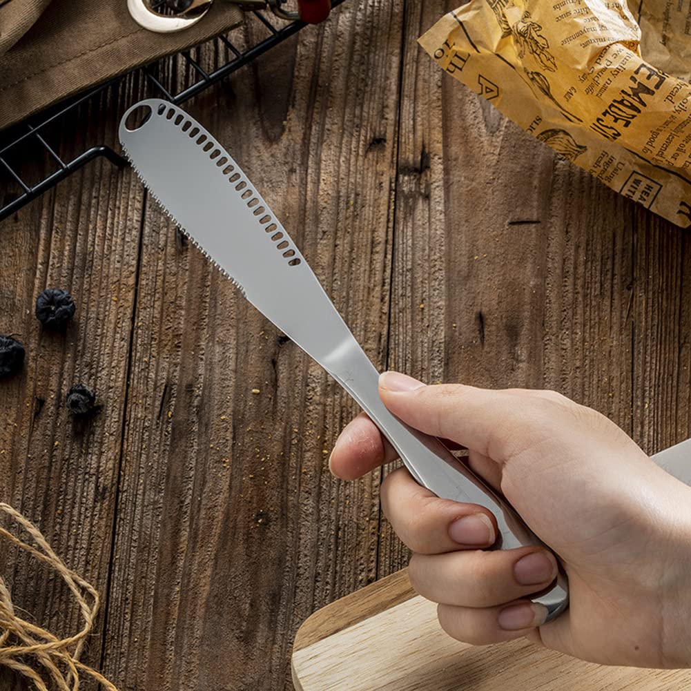 HANSWARE Butter Knife,Butter Cutter Slicer Stainless Steel Butter Knife Spreader,3 In 1 Multi Function Cheese Knife Easy Spread Butter Curler Knife For Cold Butter,Peanut. (2 PCS)