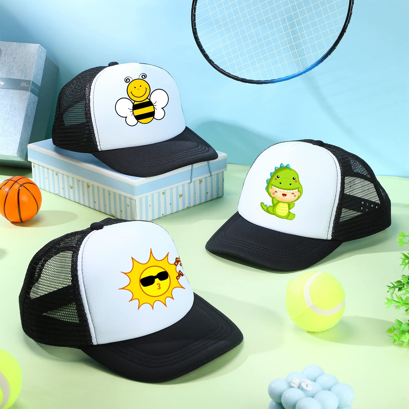 Handepo 24 Pcs Trucker Hat for Kids Summer Polyester Mesh Cap Adjustable Sublimation Blank Hats Baseball Caps for Outdoor (Multi Color)
