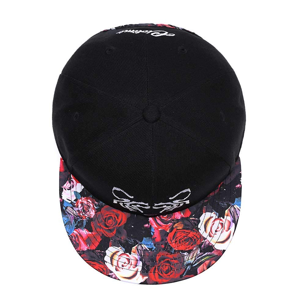 Floral Printed Snapback Hat Mens Womens Hip Hop Flat Bill Tiger Adjustable Baseball Cap Black