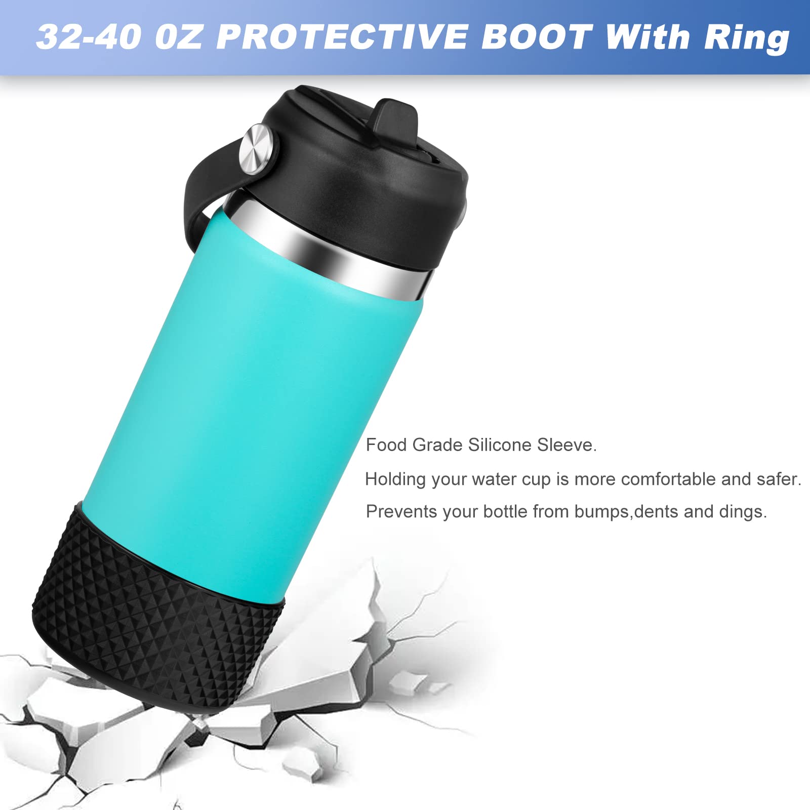 FLORAPELL Boot for Hydro Flask 12 16 18 20 21 24 32 40 oz Water Bottle, Silicone Hydroflask Boots Protective Bottom Sleeve Cover for Hydro Water Bottles (Black, Fits 32 oz and 40 oz Bottles)