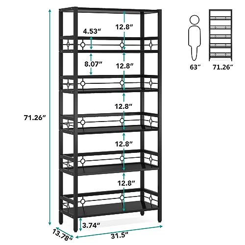 Tribesigns 71" Tall Bookshelf, Modern 6-Tier Etagere Bookcase, Freestanding Open Book Shelves, Wood and Metal Storage Display Rack, Unique Shelving Unit for Home Office, Living Room, Black