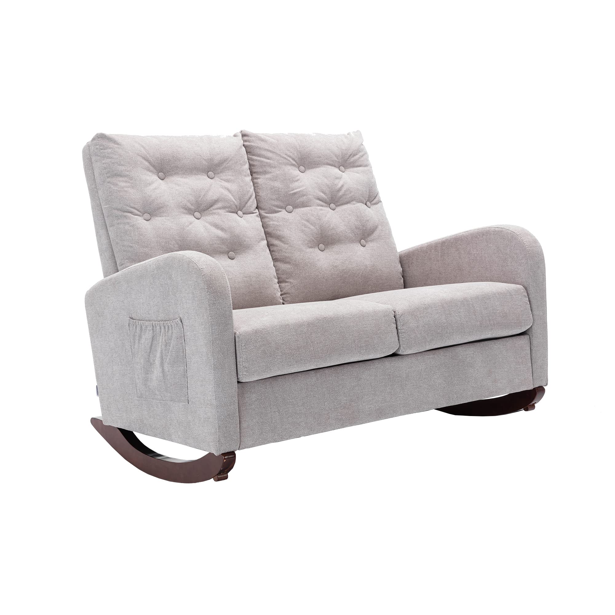 LUMISOL Modern Upholstered Double Rocking Chair, Nursery Rocking Loveseat with Tufted Backrest and Storage Pockets, Glider Rocker Chair for Bedroom, Living Room (Light Grey)