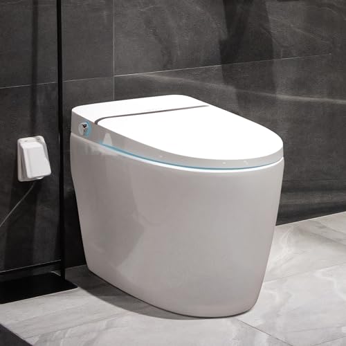 EUROTO Luxury Smart Toilet β Sleek Tankless Design with Foot-Kick Sensor, Heated Seat, Warm Dryer, Adjustable Water Pressure, Auto Open/Close Lid, Dual Flush, Night Light & Remote Control