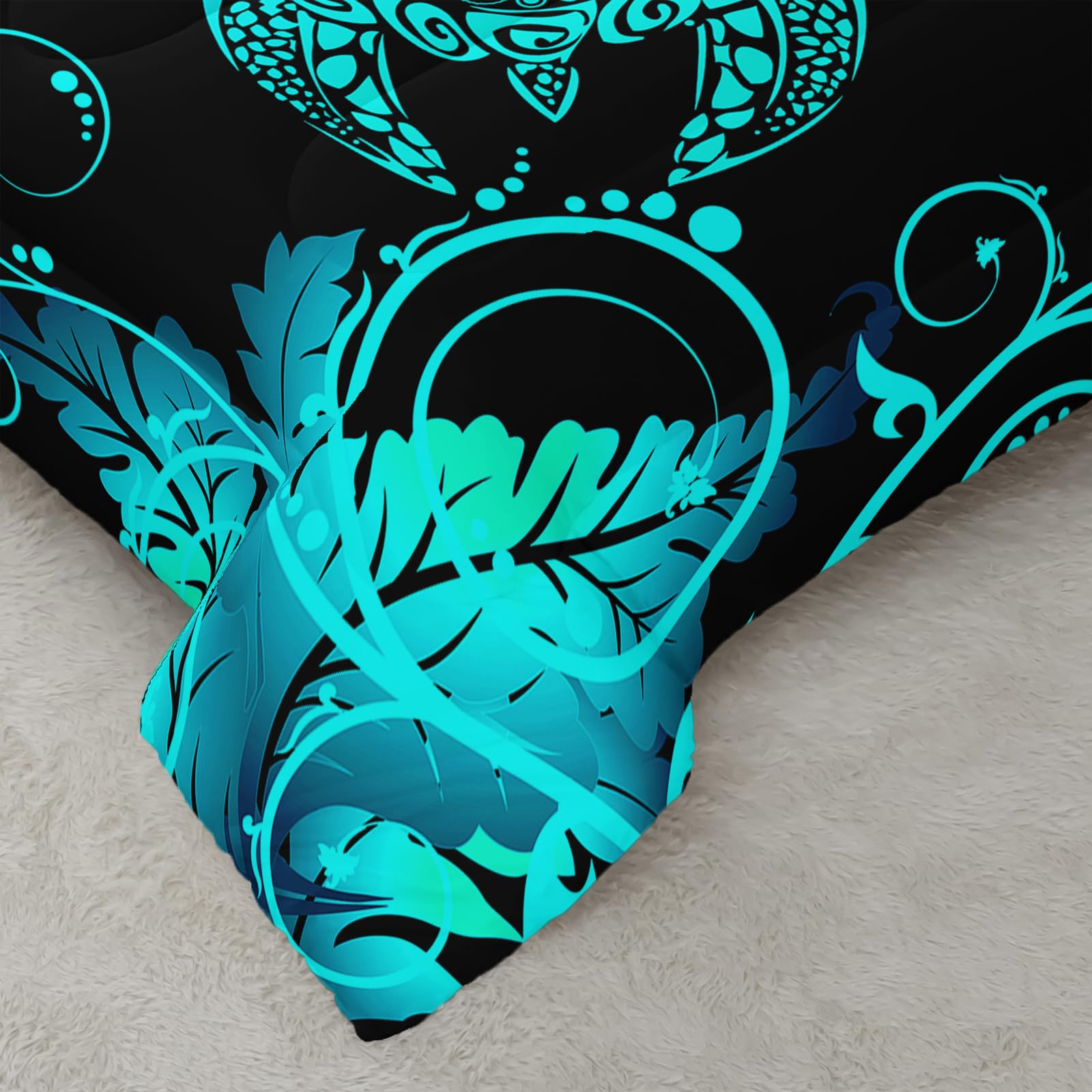 Nttopship Blue and Black Sea Turtles Comforter Sets Twin Size, Bedding Sets for Kids,Oceans and Starfish Comforter Sets All Season 1 Comforter and 2 Pillowcases