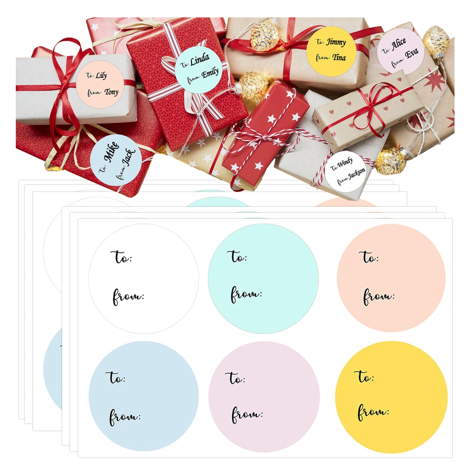 to and from Happy Holiday New Year Birthday Gift Tag Present Sticker 2.5 inch Multicolored Circle Blank Seal Labels for Baby Gifts,Treat Bags,Party Favors 120pcs