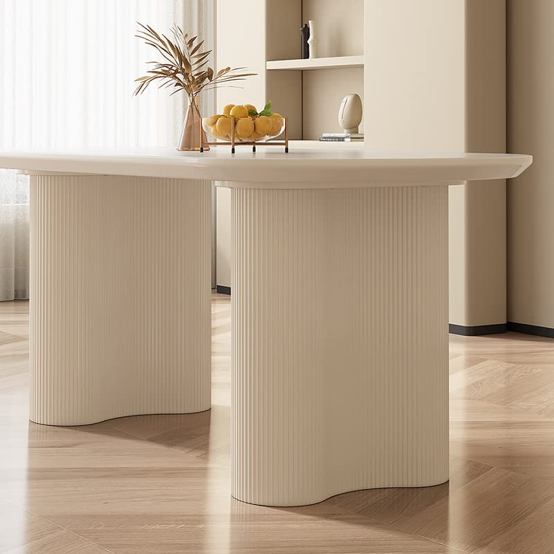 QEZEOM Modern Oval Dining Table, Which Can Accommodate 6 People with A Strong Dining Table with Powerful Legs, Modern Minimalist Home Decoration, Suitable for Dining Rooms Kitchen Family Office White