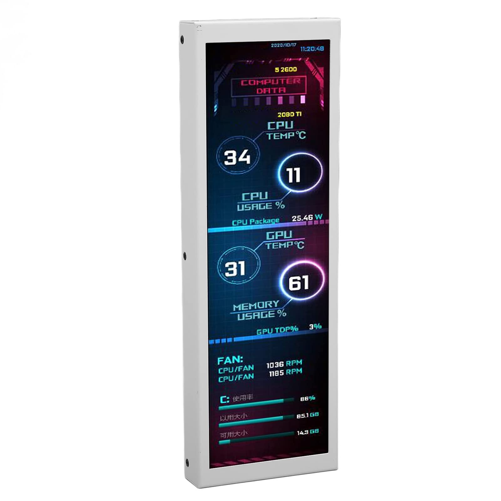 Rosvola PC CPU Data Monitor, 7.9in IPS 60HZ Refresh Rate Auto Power Off Gaming Computer CPU Monitor
