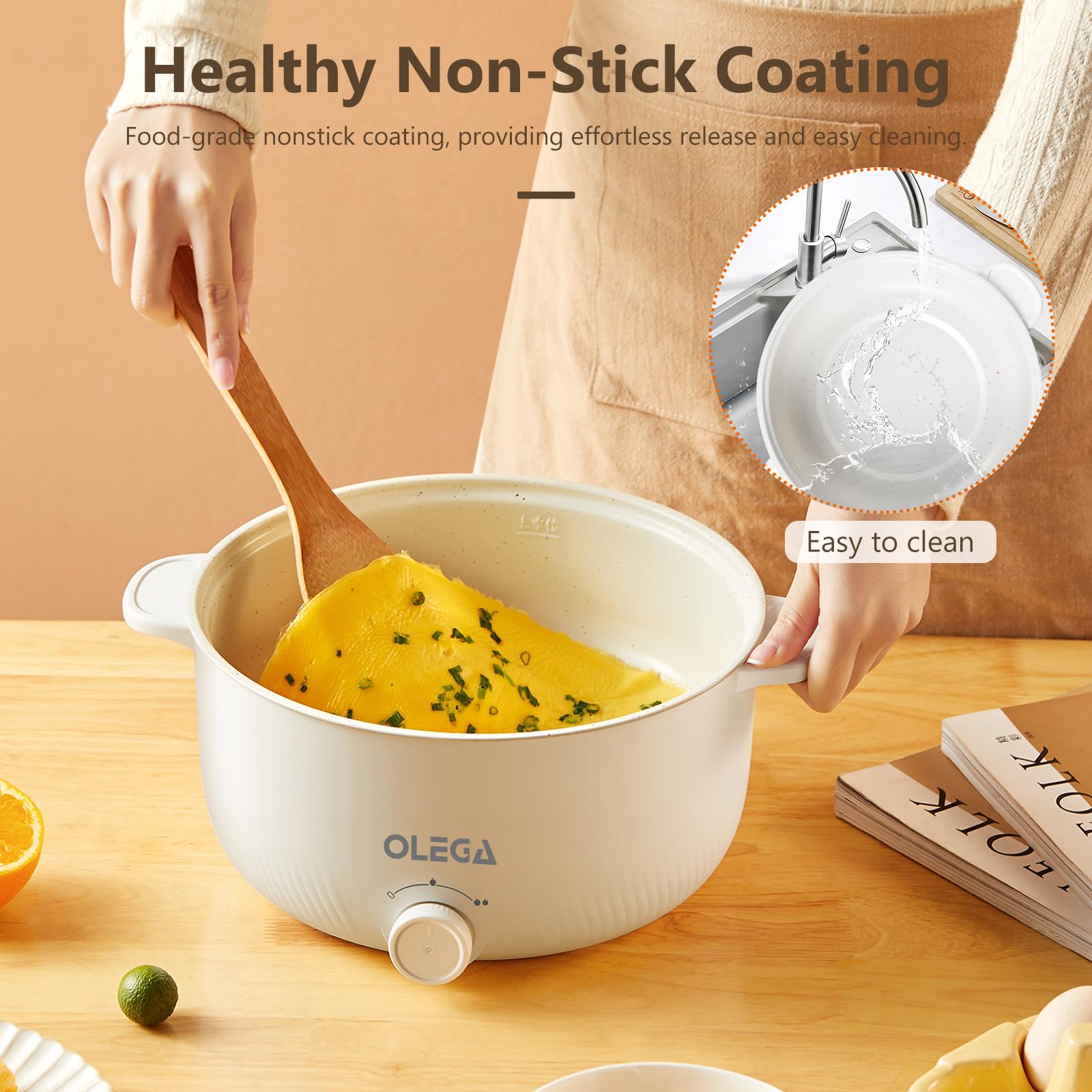 OLEGA Electric Hot Pot - 3L Portable Electric Pots with Steamer for Cooking Dual Power Adjustment with Non-stick Coating for Dorm, Office, Travel 120V