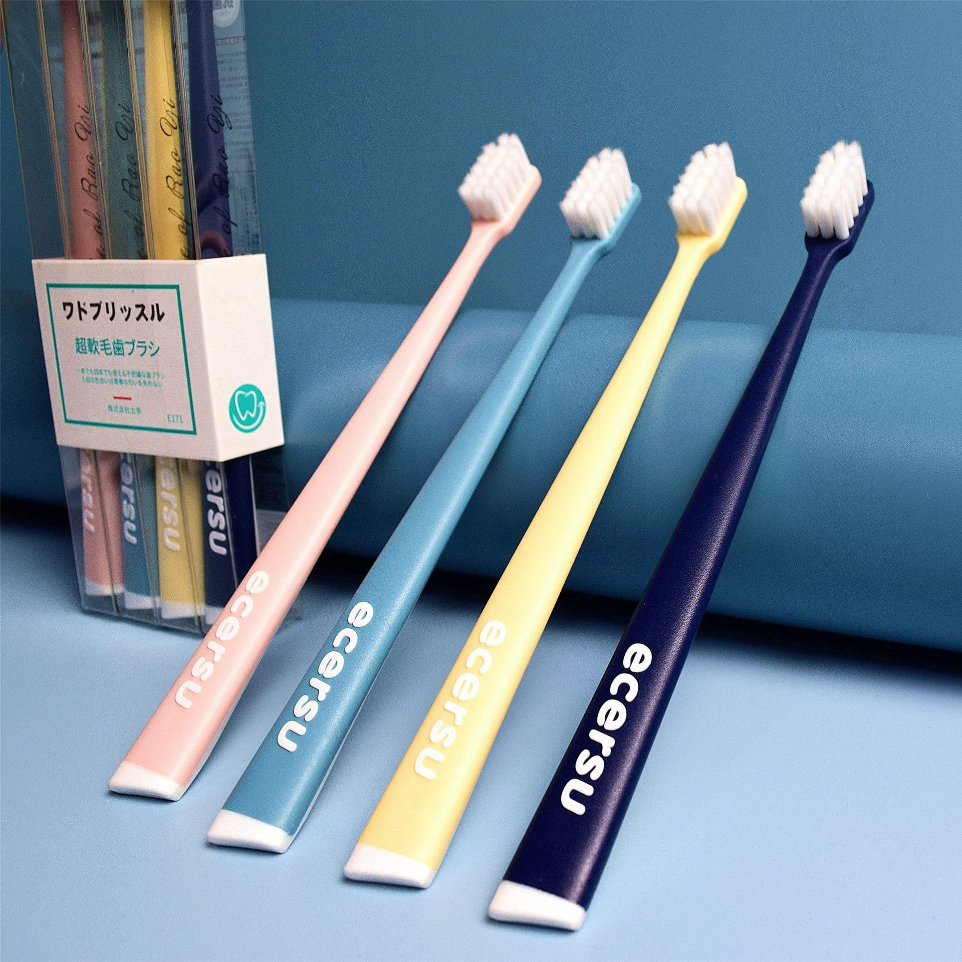 INKIRU Silicone Handle Adult Toothbrush with 4 Pieces -at Least Buying 100 Package (19 * 1.2cm, 4 Pieces of Morandi)