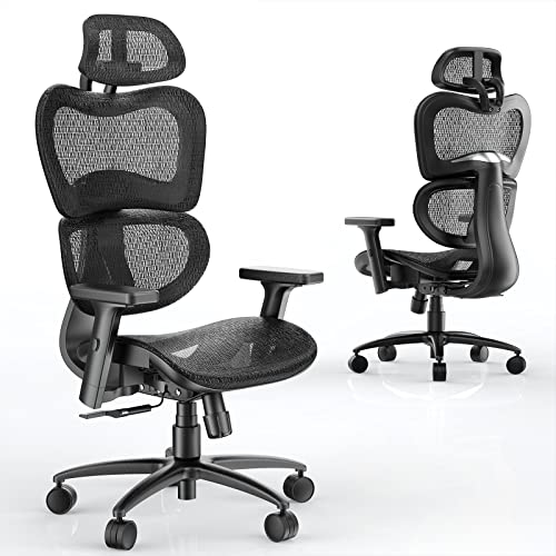 Tatub Mesh Ergonomic Office Chair Lumbar Support, High Back Mesh Computer Chair with Adjustable Headrest & 3D Armrest Tilt Lock for Adults, Ergonomic Chair with Wheels for Home Office (Black)