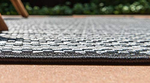 Unique Loom Outdoor Border Collection Area Rug - Checkered (9' x 12' Rectangle, Gray/ Black)
