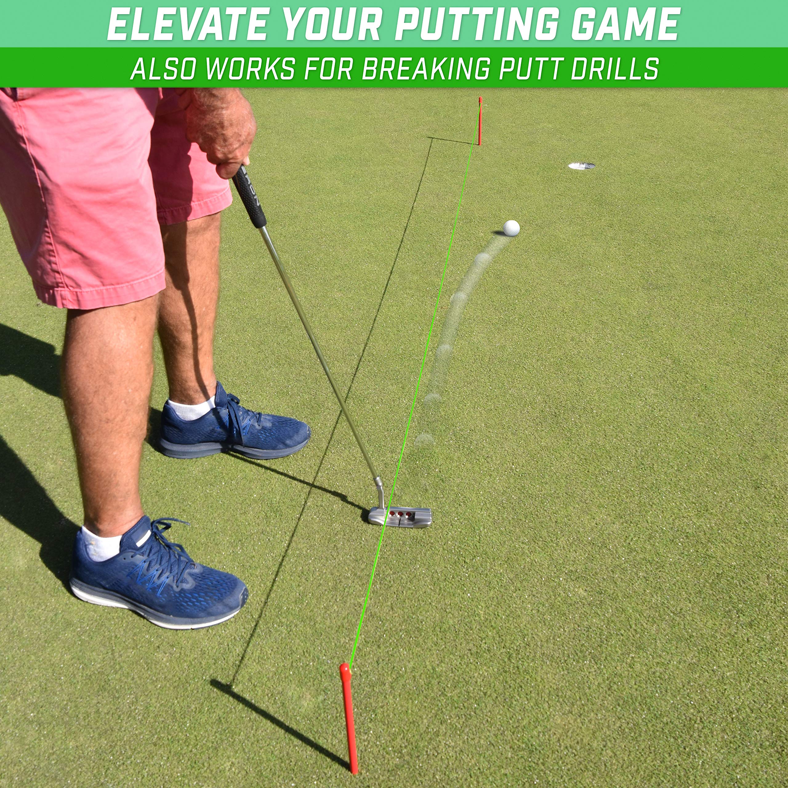 GoSports Down the Line 10 ft Putting String Guide - Golf Alignment Training Aid, Master Straight and Breaking Putts, Green