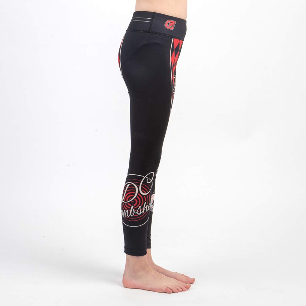 Fusion Fight Gear Harley Quinn Girls BJJ Spats Leggings (X-Large) Black and Red