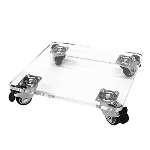 MEDCOK Clear Rolling Plant Stand with Wheels, Heavy Duty Acrylic Planter Caddy On Lockable Casters, Transparent Flower Pot Roller Base for Indoor Outdoor (Color : Square, Size : 8")