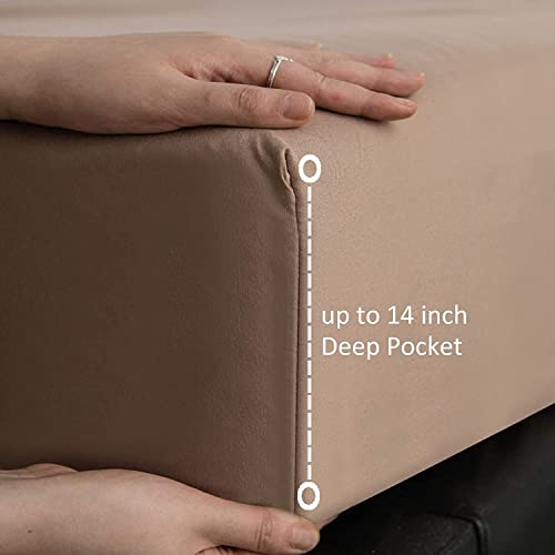 ORIENT Microfiber King Sheets Set,Hotel Luxury Soft Microfiber Bed Sheets Set,Extra Easy Fit Home Sheet Set, Wrinkle, Fade, Deep Pocket Fitted Sheet,Bedding Flat Sheet, Pillow Cases (Beige, 4-Piece)