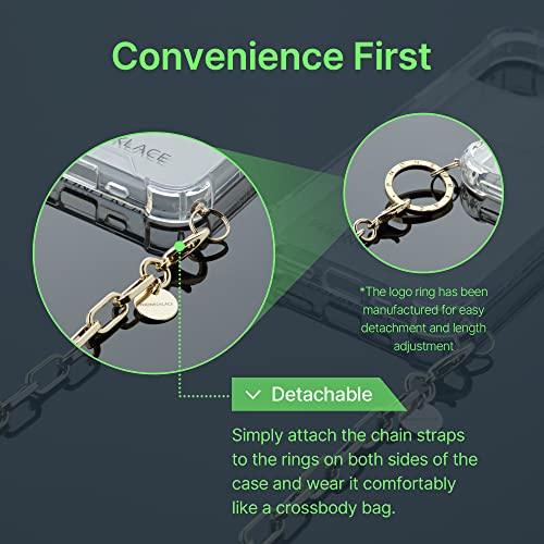 phonecklace iPhone 13 Crossbody Phone Case with Adjustible Chain Strap -Shockproof Cellphone Cover with Metal Component for Safe. Detachable 14K Gold Plated Chain Strap(Clip Chain)