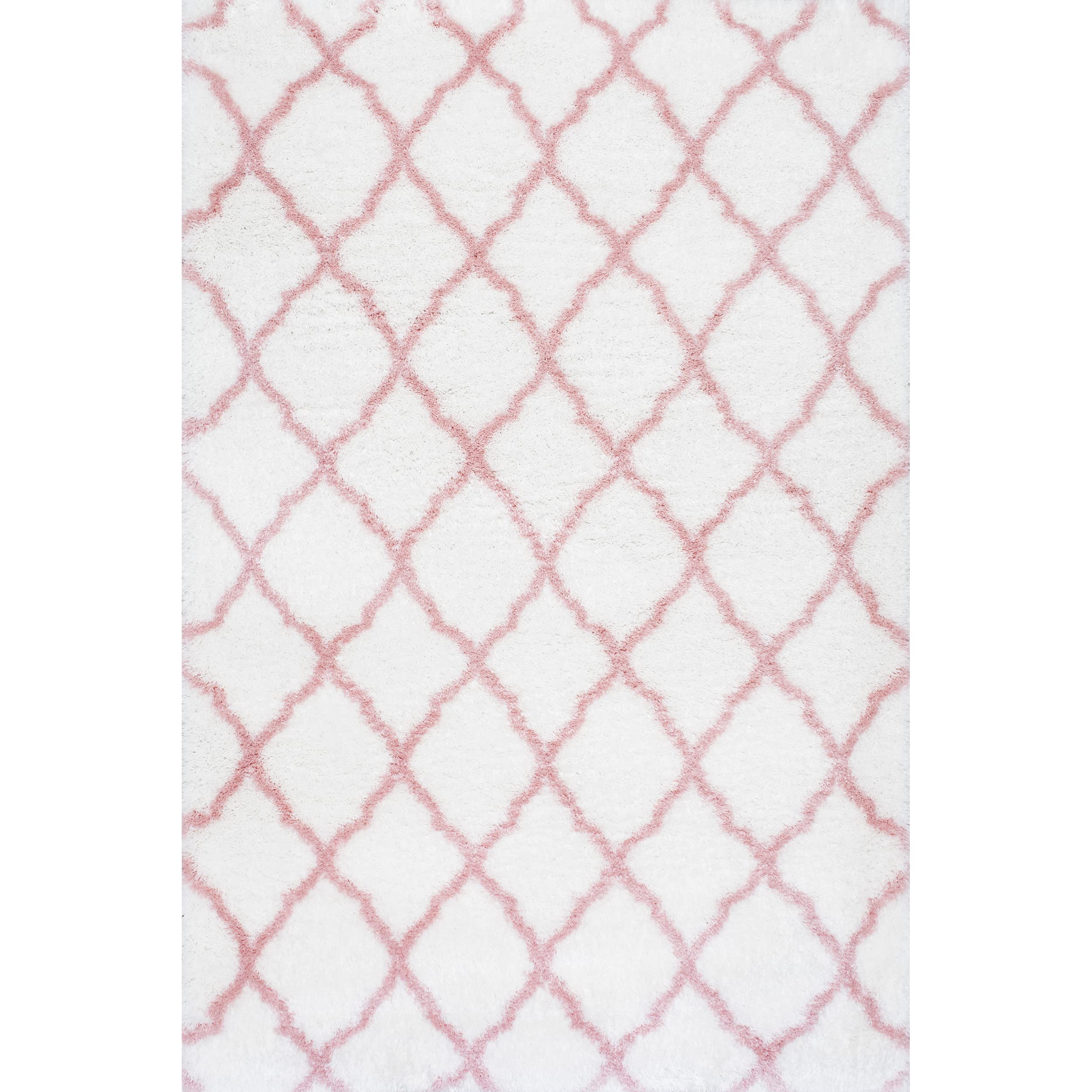 nuLOOM Nelda Trellis Kids Shag Area Rug, 8x10, Baby Pink
