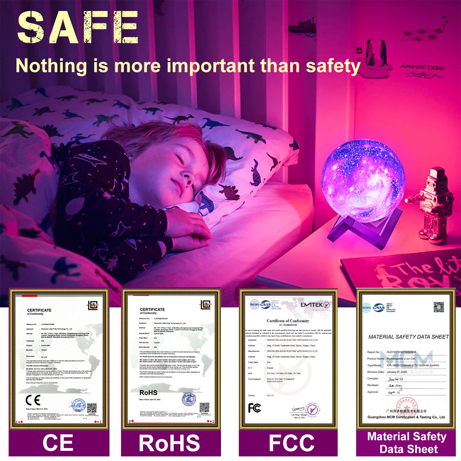 Eguled Moon Lamp inches Galaxy Lamp Night Light 16 Colors LED Moon Light with Stand Remote Touch Control and USB Rechargeable Home Décor(5.9 inches)