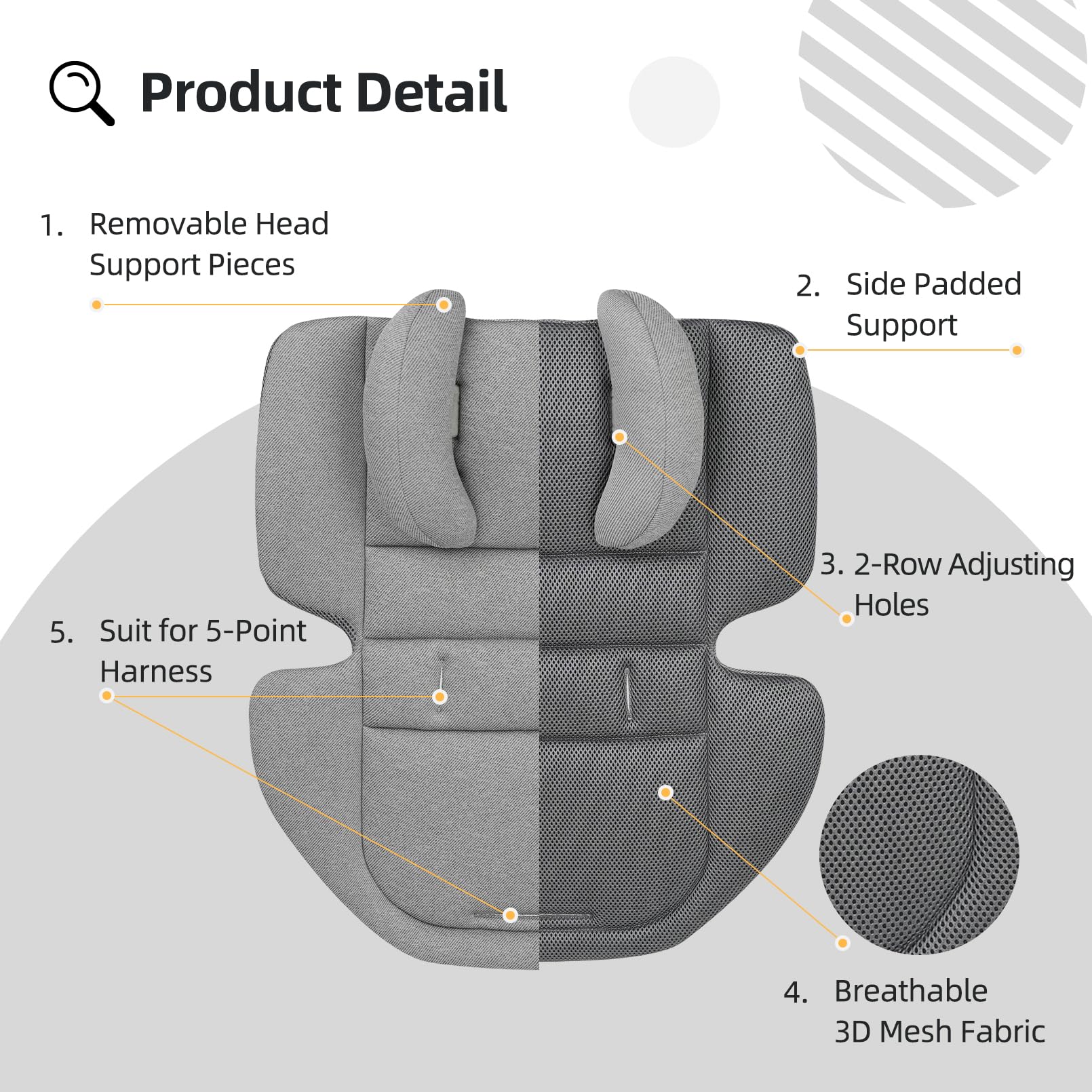 Innokids Baby Stroller Seat Liners Head Body Support Cushion Reversible Infant Liner Insert with Adjustable Pillow Fit Summer and Winter Use (Gray)