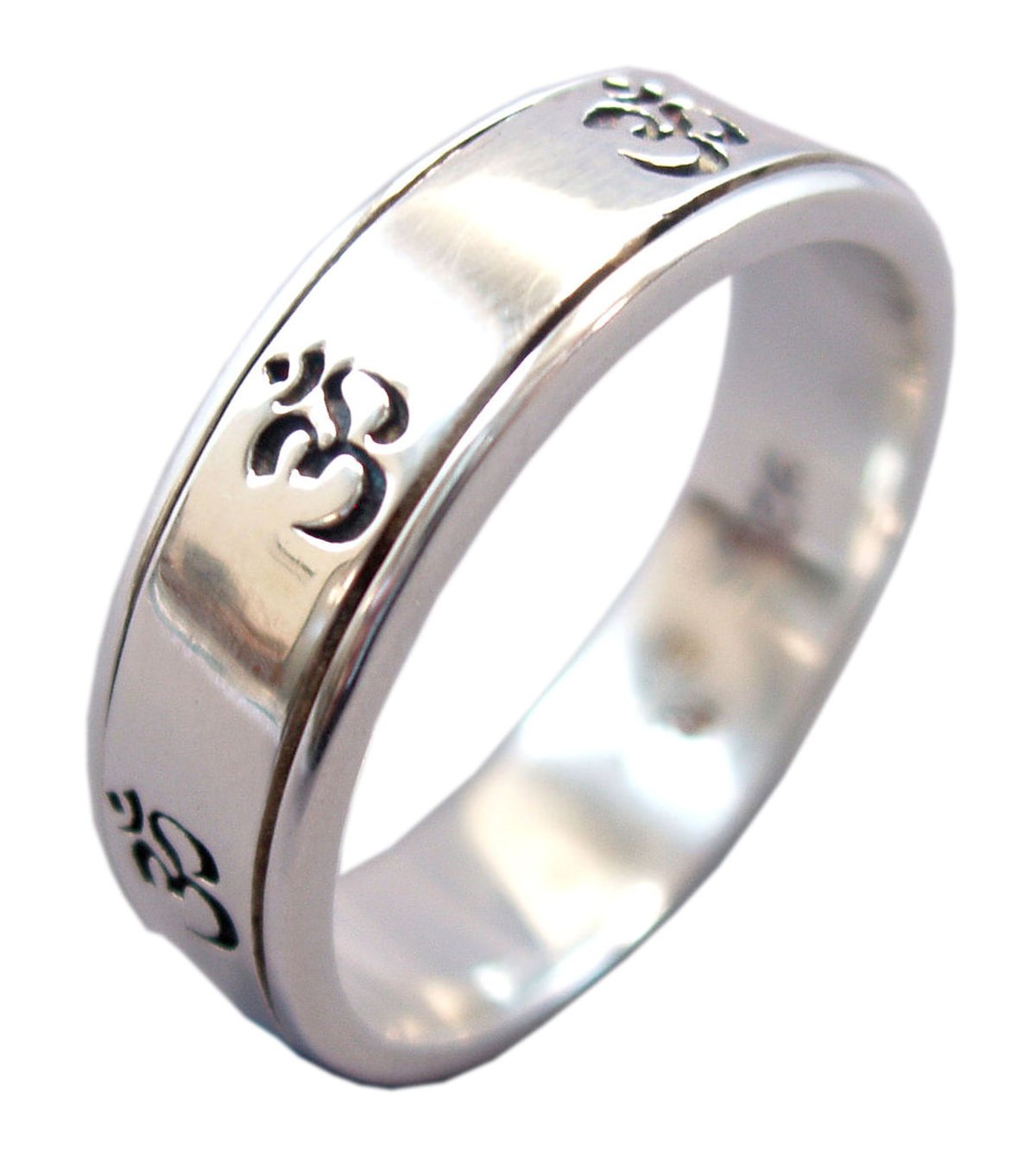 ENERGY STONE Seven Om Narrow Band Sterling Silver Meditation Spinner Ring (Style US39) (7)