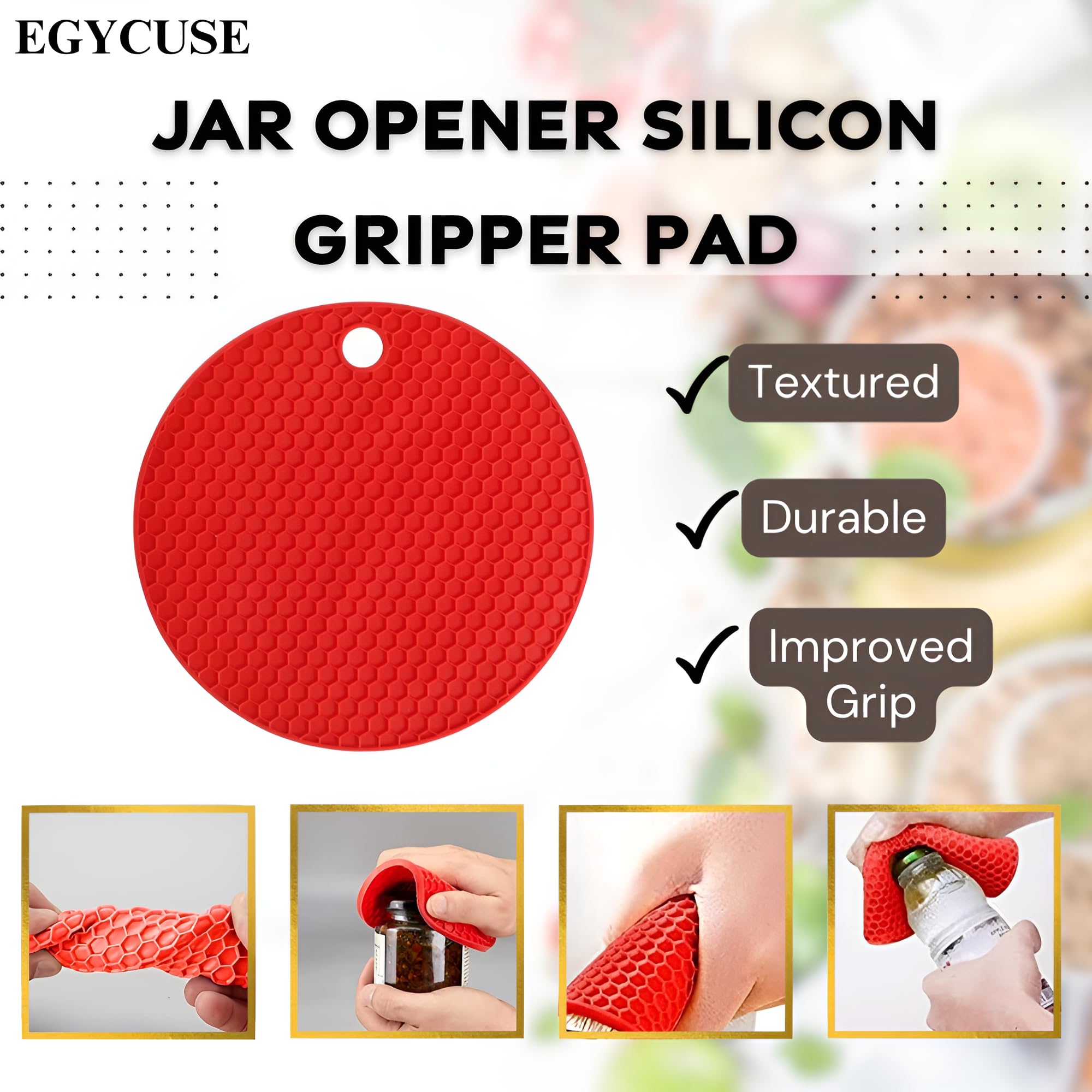 EGYCUSE Jar Opener Bottle Opener for Elderly Sufferers Children Weak Hands Seniors with Arthritis Can Opener Jar Lid Opener Jar Gripper Pad Silicone Handle 5-in-1 Multi-functional 3 Pc Set