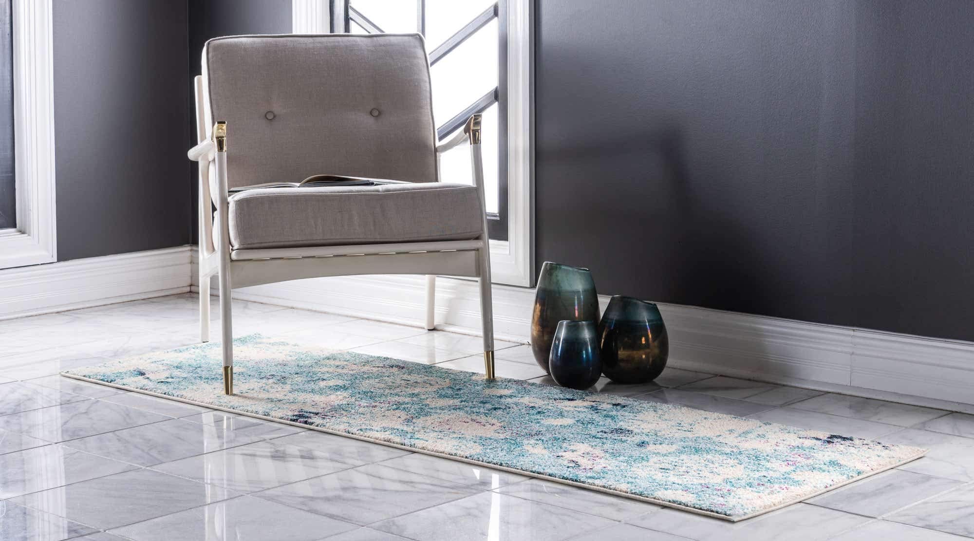 Unique Loom Positano Collection Coastal Modern Coral Lobster Shells Light Blue Runner Rug (2' x 7')