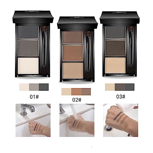 Eyebrow powder three-color brow disc waterproof eyebrow powder eyebrow makeup kit eyebrow filler to shape natural eyebrows (02# Brown, light brown, skin tone)