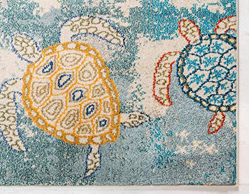 Unique Loom Positano Collection Coastal Modern Turtles Beige Area Rug (8' x 10')