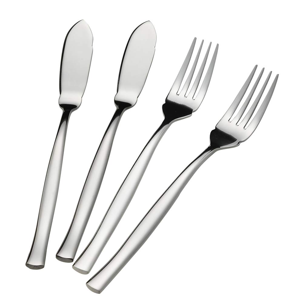 Idomy 8-Piece Stainless Steel Fish Forks Fish Knives, Fish Serving Fork and Fish Serving Knife