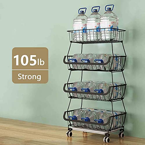 Multi-Tier Vegetable Storage Rack, Movable Stackable Fruit Vegetable Shelf, for Kitchen, Pantry, Bathroom, Garage, Living Room,4 Tier