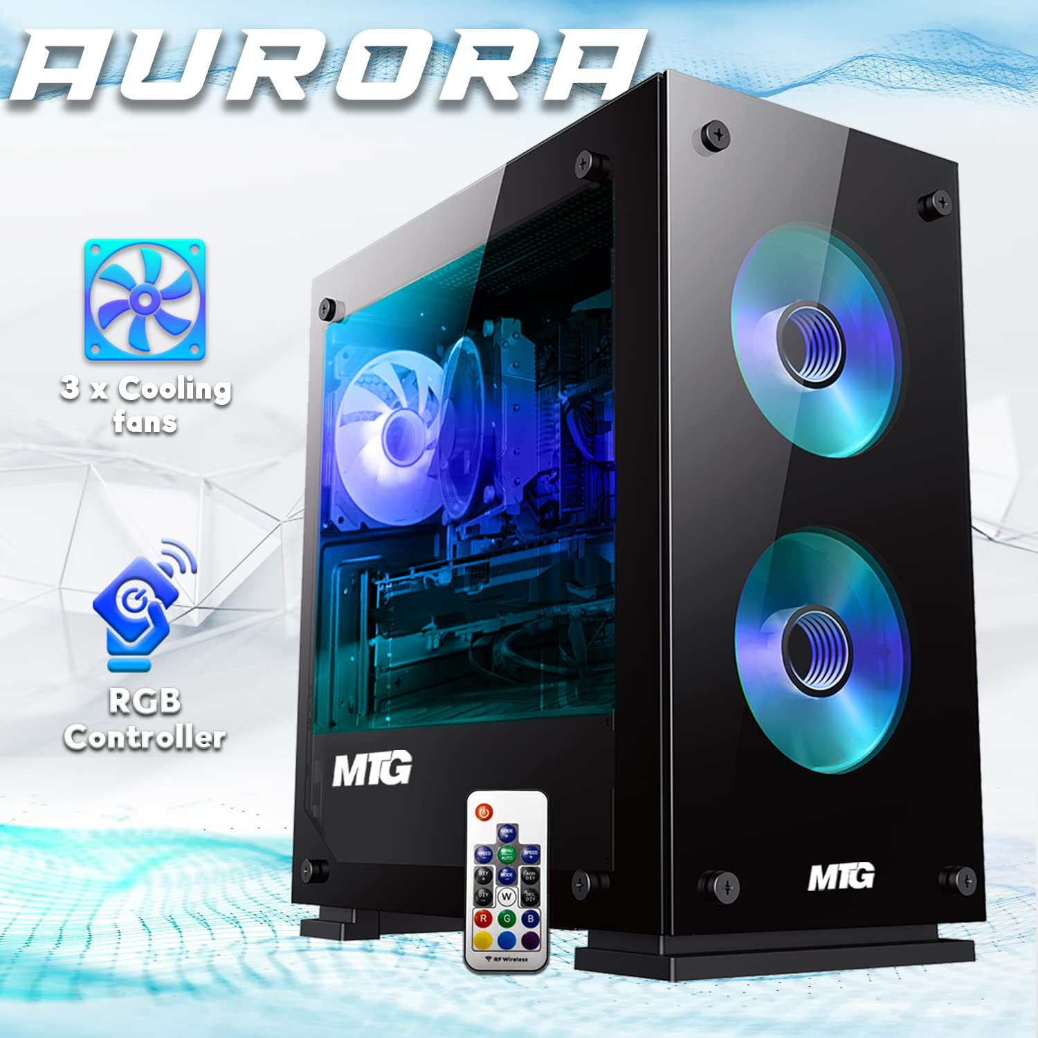 MTG Aurora 4T Gaming Tower PC- Intel Core i7 4th Gen, AMD RX 580 GDDR5 8GB 256bits Graphic, 16GB Ram DDR3, 1TB Nvme, RGB Keyboard Mouse and Speaker, Webcam, Win 10 Home