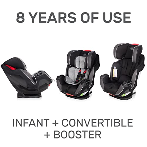 Evenflo Symphony Elite All-In-One Convertible Car Seat, 5-Point Infinite Slide Harness, Easy to Install, Forward / Rear Facing, Booster Seat, 110-lb Capacity, Multiple-Position Recline, Paramount Gray