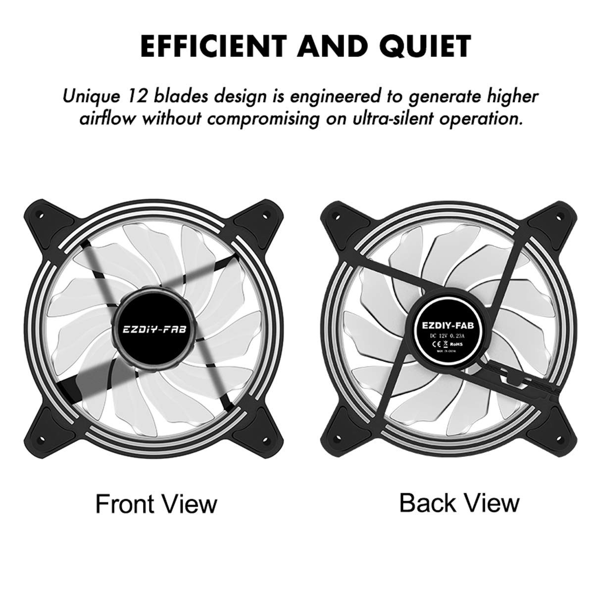 EZDIY-FAB 120mm White LED Fan, Dual-Frame LED Case Fan for PC Cases, High Airflow Quiet,CPU Coolers, and Radiators,3-Pin-3-Pack