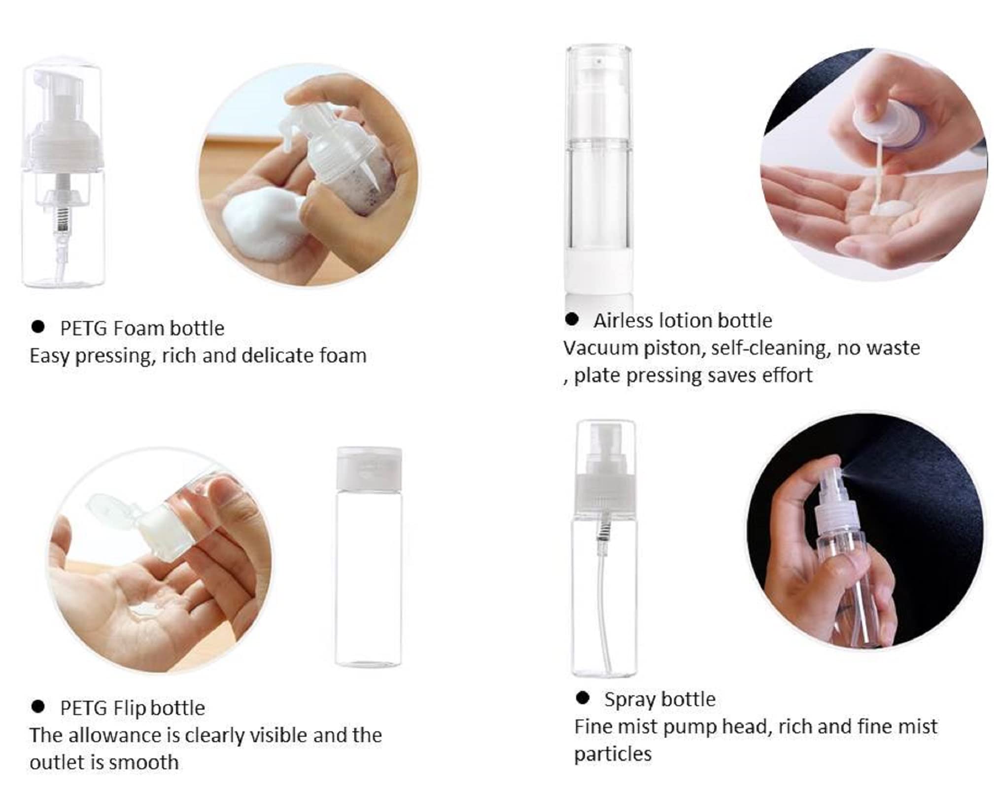 LuHaKiDu TSA Approved Travel Size Bottles Kits Foam Bottle Refillable Airless Pump Bottles Can be Filled With Liquid (pack of 13)