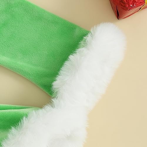 Mialoley Baby Girl Winter 2 Piece Sets Long Sleeve Patchwork Romper Dress Warm with Bowknot Headband Spring Fall Christmas (Green, 0-6 Months)